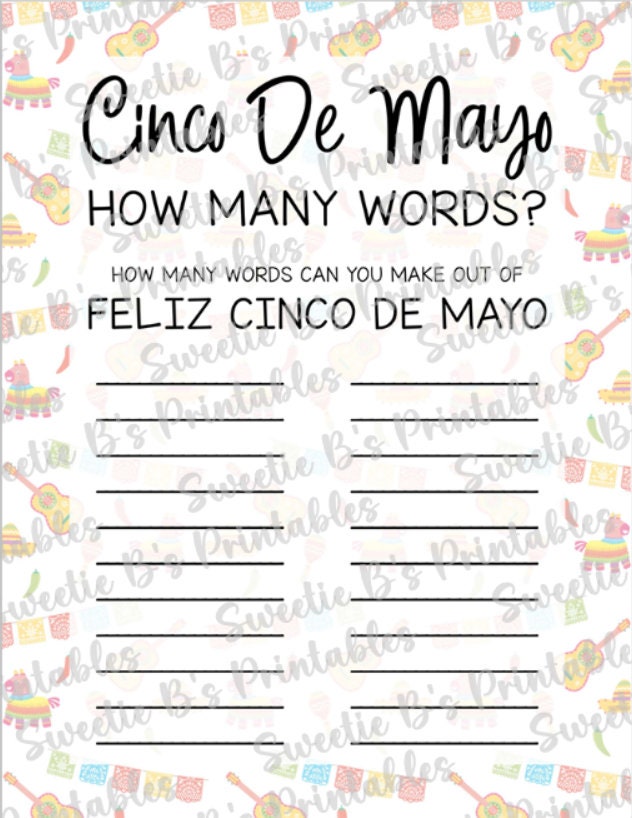 INSTANT DOWNLOAD Cinco De Mayo How Many Words Game Printable - Cinco De ...