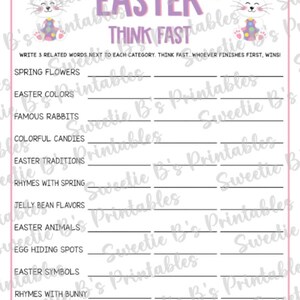 INSTANT DOWNLOAD Easter Think Fast Game Printable - Family Easter Party ...