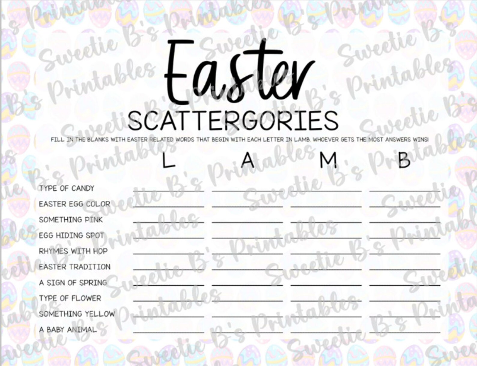INSTANT DOWNLOAD Easter Scattergories Printable Game - Easter Game ...