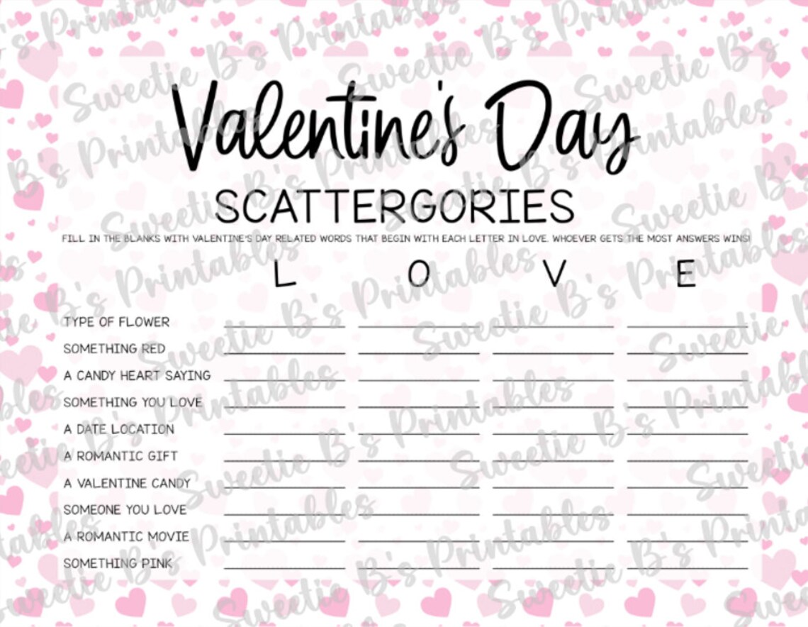 INSTANT DOWNLOAD Valentine's Day Scattergories Printable Game ...