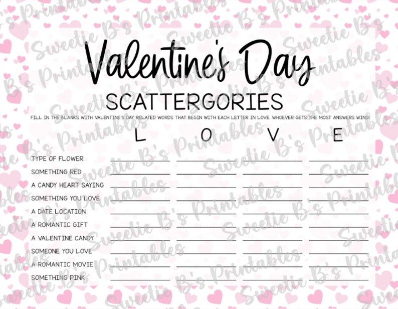 INSTANT DOWNLOAD Valentine's Day Scattergories Printable Game ...