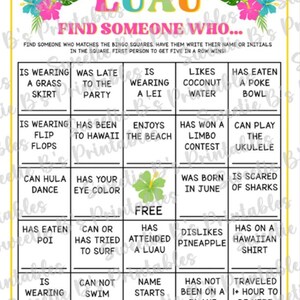 INSTANT DOWNLOAD Luau Mix & Mingle Bingo Printable - Luau Ice Breaker ...