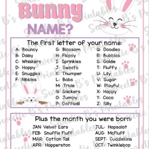 INSTANT DOWNLOAD What's Your Bunny Name Printable - Easter Party Game ...