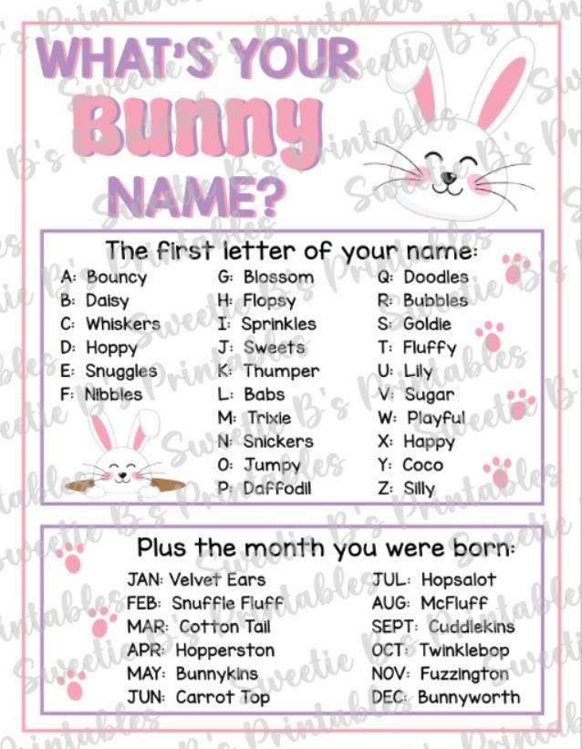 INSTANT DOWNLOAD What's Your Bunny Name Printable - Easter Party Game ...