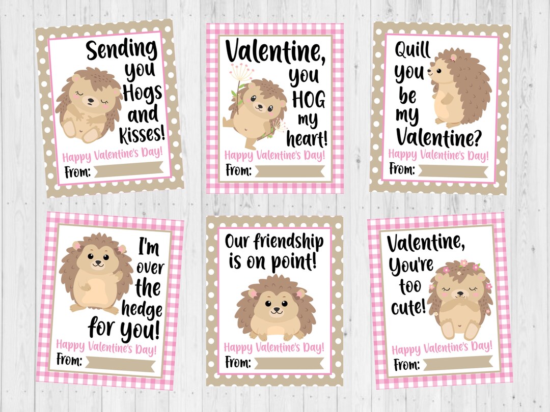 INSTANT DOWNLOAD - Hedgehog Valentine Card Printable - Kids Printable ...