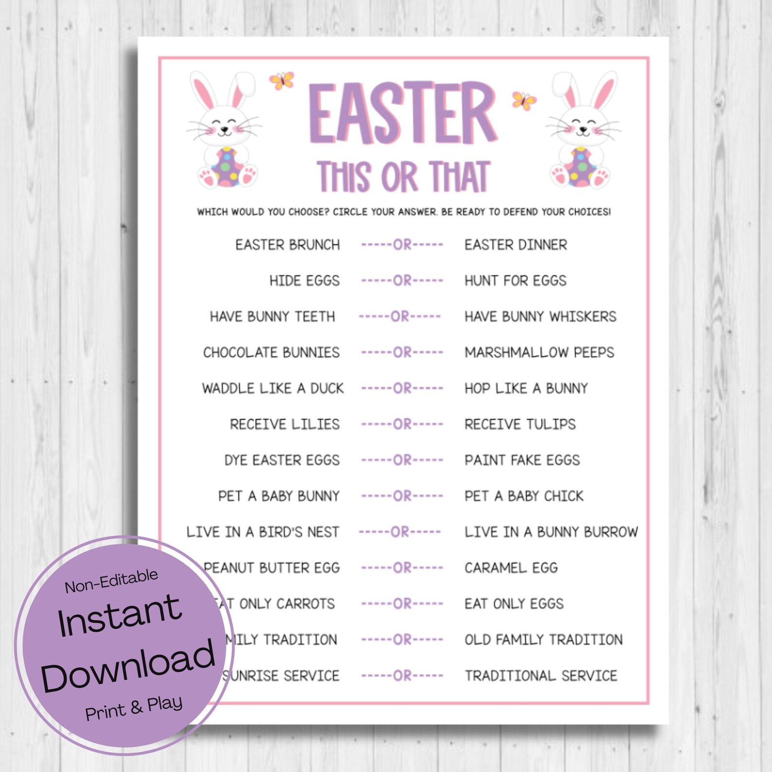 INSTANT DOWNLOAD Easter This or That Game Printable - Easter Family ...