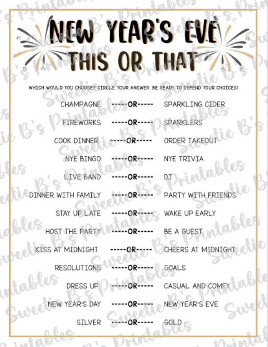 INSTANT DOWNLOAD New Year This or That Game Printable - Holiday Game ...