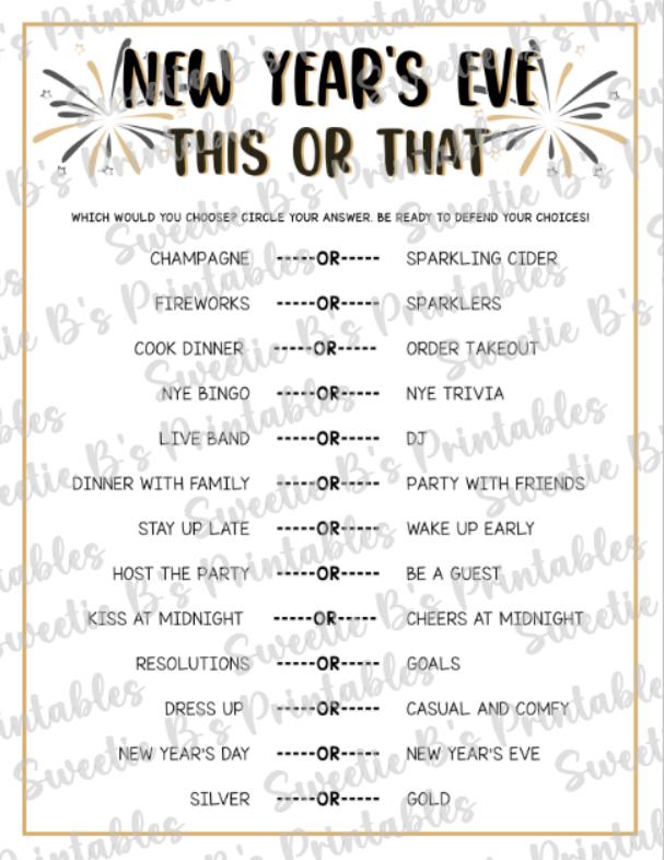 INSTANT DOWNLOAD New Year This or That Game Printable - Holiday Game ...