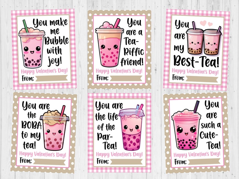 INSTANT DOWNLOAD - Bubble Tea Valentine Card Printable - Kids Printable ...