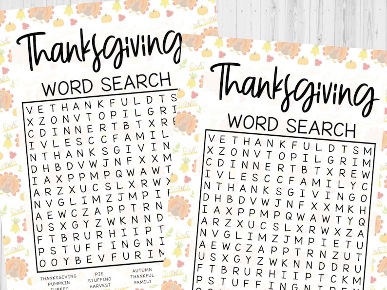 INSTANT DOWNLOAD Thanksgiving Word Search Printable Thanksgiving Game ...