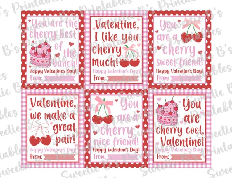 INSTANT DOWNLOAD - Cherry Valentine Card Printable - Kids Printable ...