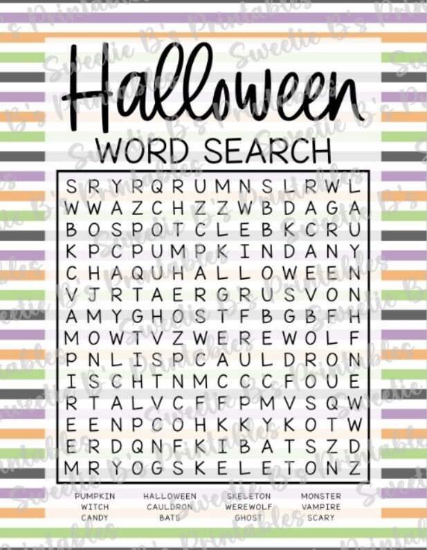 INSTANT DOWNLOAD Halloween Word Search Printable - Halloween Game ...
