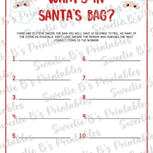INSTANT DOWNLOAD What's in Santa's Bag Game Printable - Holiday Game ...
