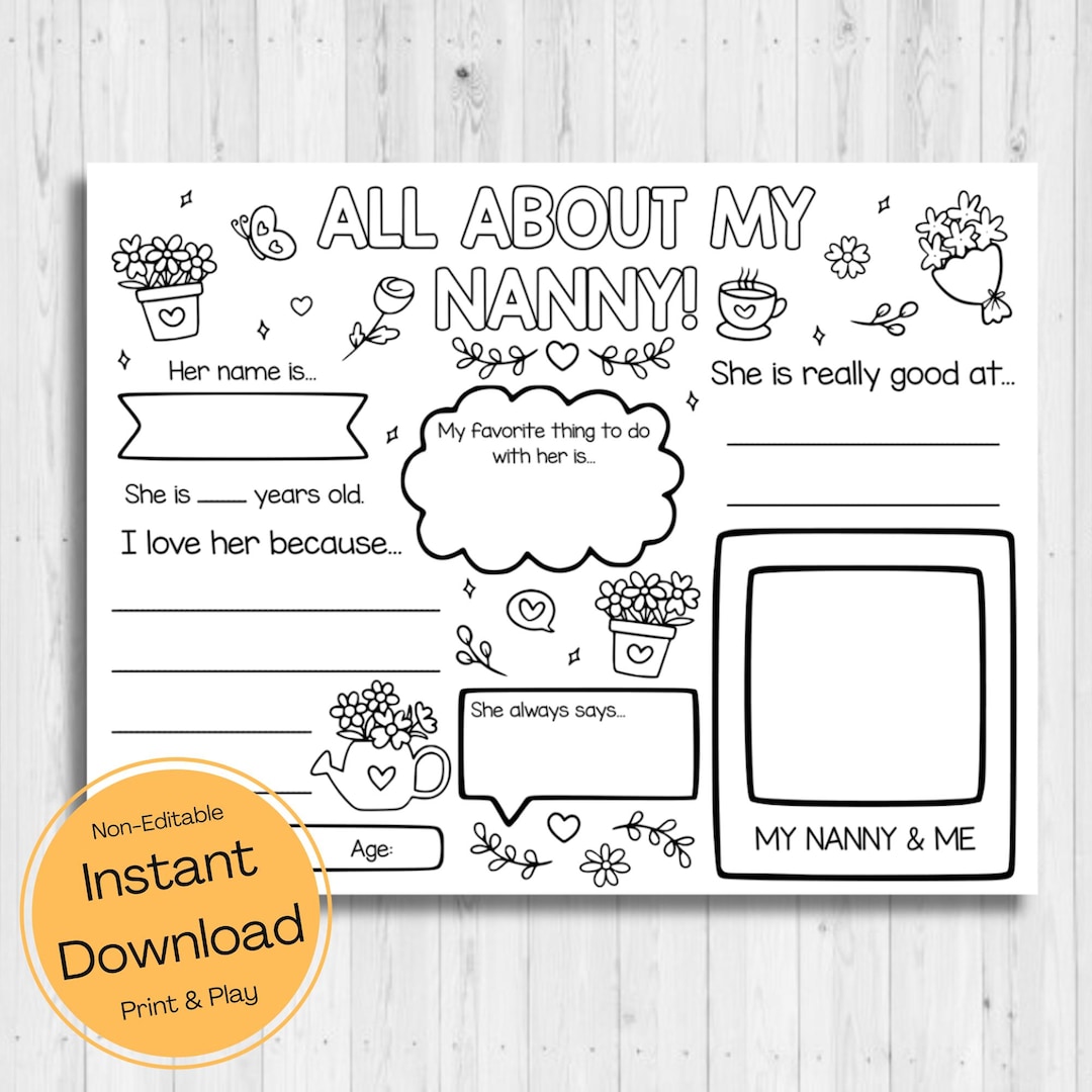 INSTANT DOWNLOAD - All About My Nanny Printable - Grandparent's Day ...