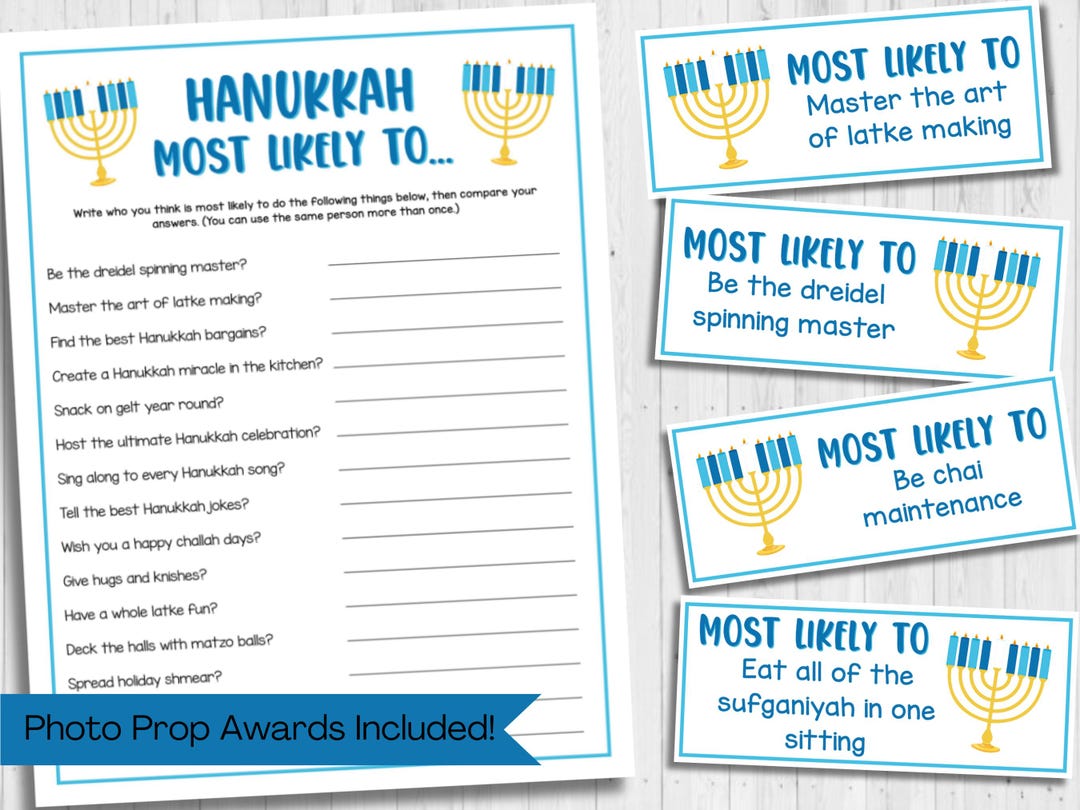 INSTANT DOWNLOAD Hanukkah Most Likely to Printable - Holiday Game ...