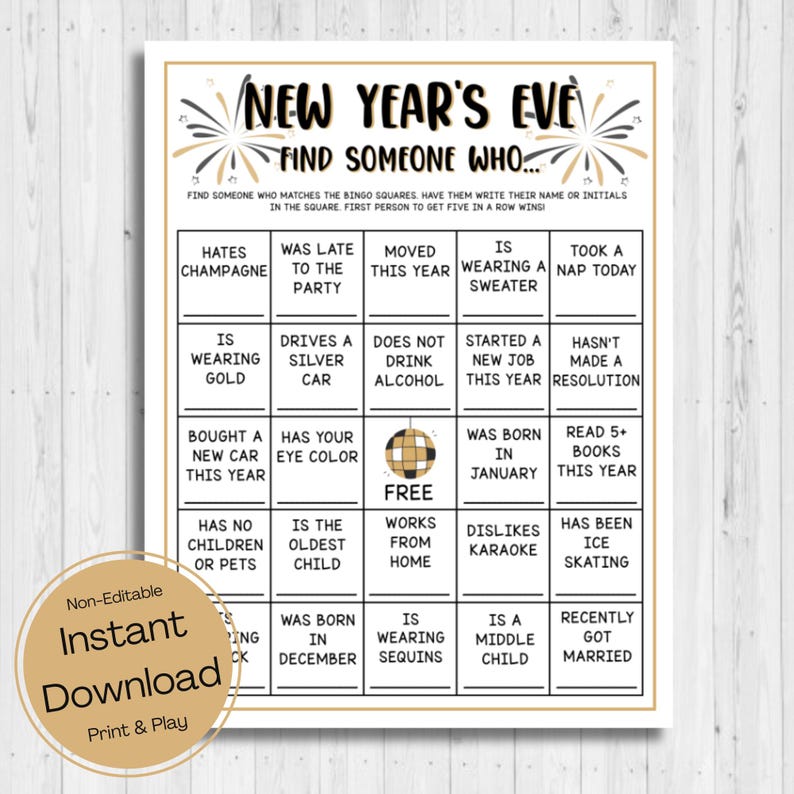 INSTANT DOWNLOAD New Year's Mix & Mingle Bingo Printable - NYE Game ...