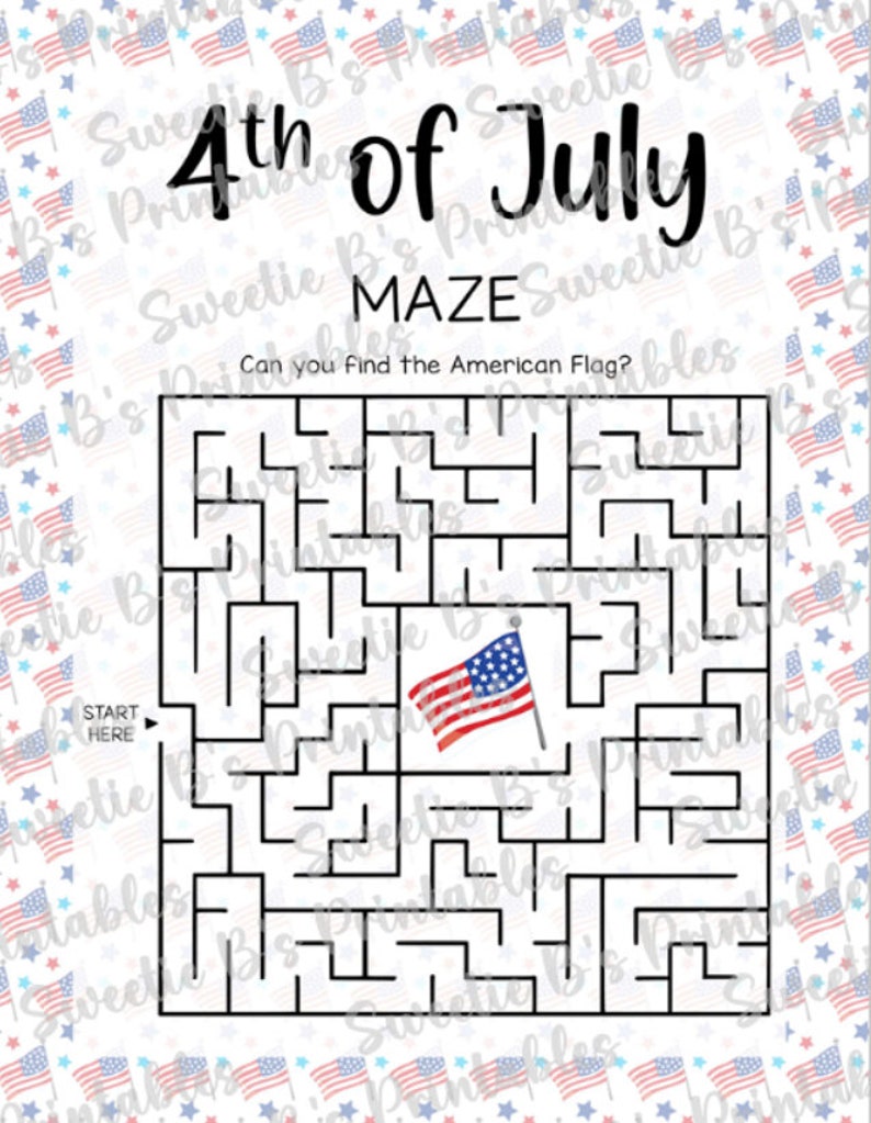 INSTANT DOWNLOAD 4th of July Maze Printable - 4th of July Game ...