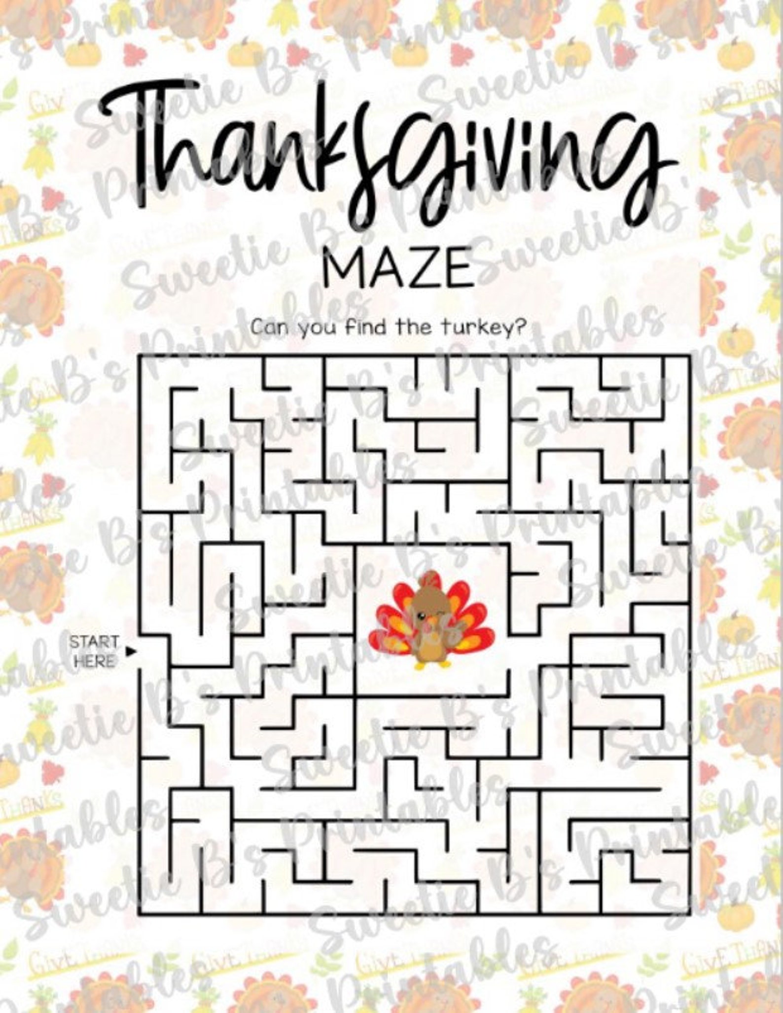 INSTANT DOWNLOAD Thanksgiving Maze Printable Thanksgiving Game ...