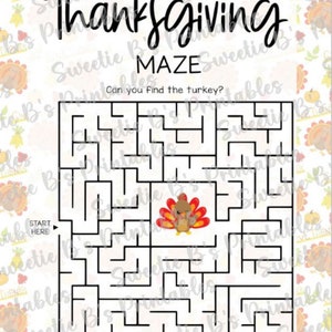 INSTANT DOWNLOAD Thanksgiving Maze Printable - Thanksgiving Game ...