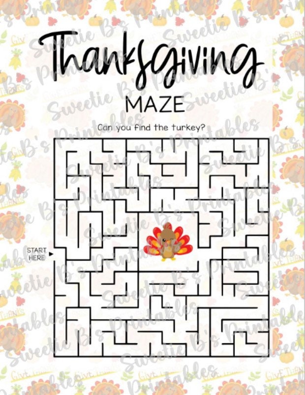 INSTANT DOWNLOAD Thanksgiving Maze Printable - Thanksgiving Game ...