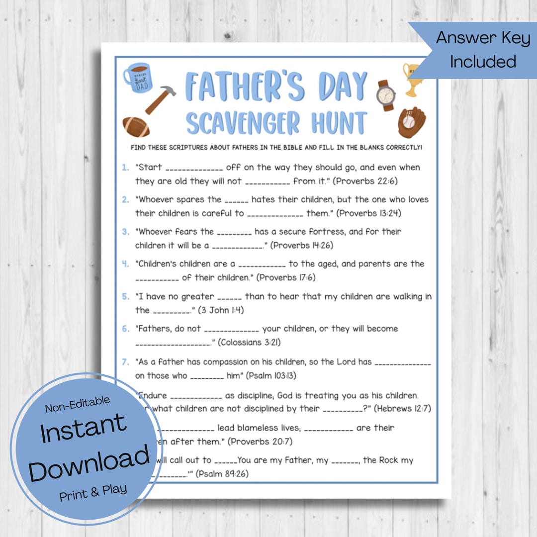 INSTANT DOWNLOAD Father's Day Bible Verse Scavenger Hunt Game Printable ...