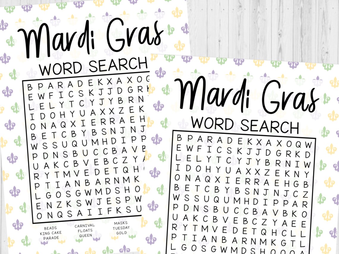 INSTANT DOWNLOAD Mardi Gras Word Search Printable Mardi Gras Game ...