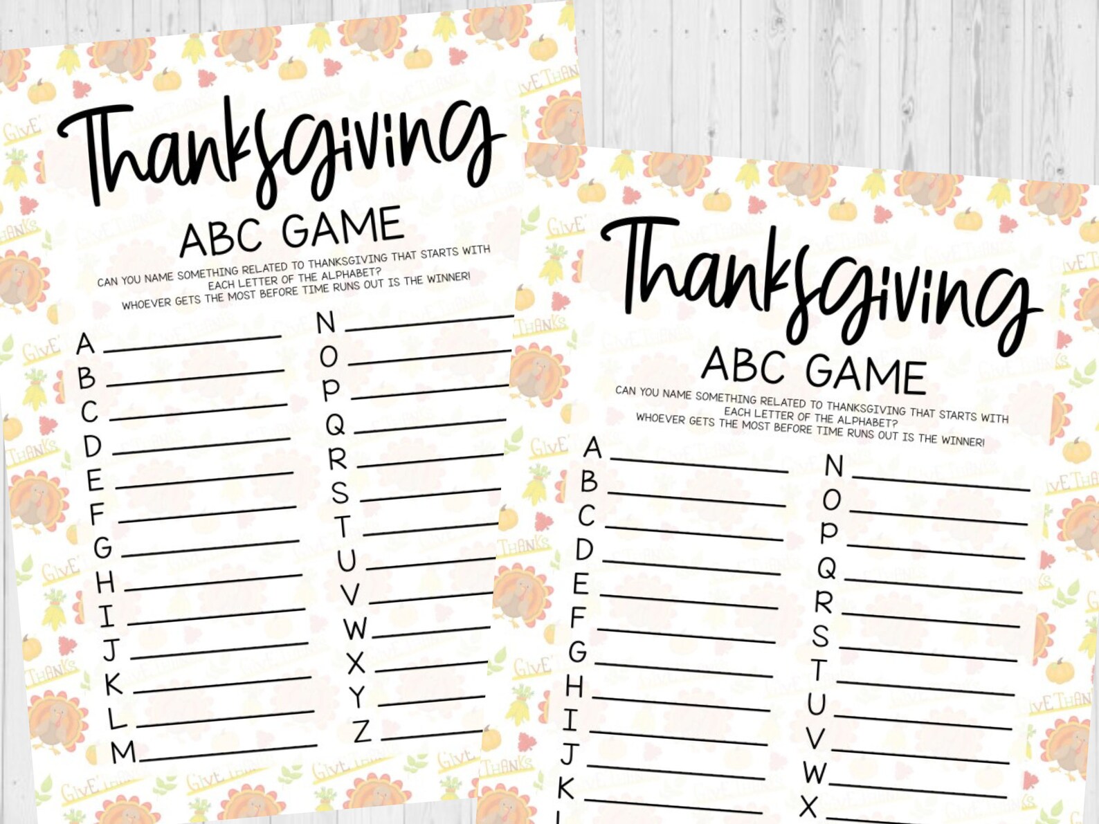 INSTANT DOWNLOAD Thanksgiving ABC Game Printable - Thanksgiving Game ...