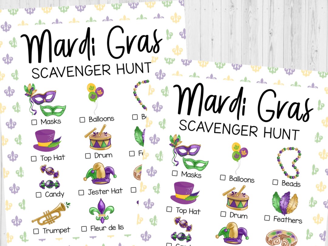 INSTANT DOWNLOAD Mardi Gras Scavenger Hunt Printable - Mardi Gras Game ...