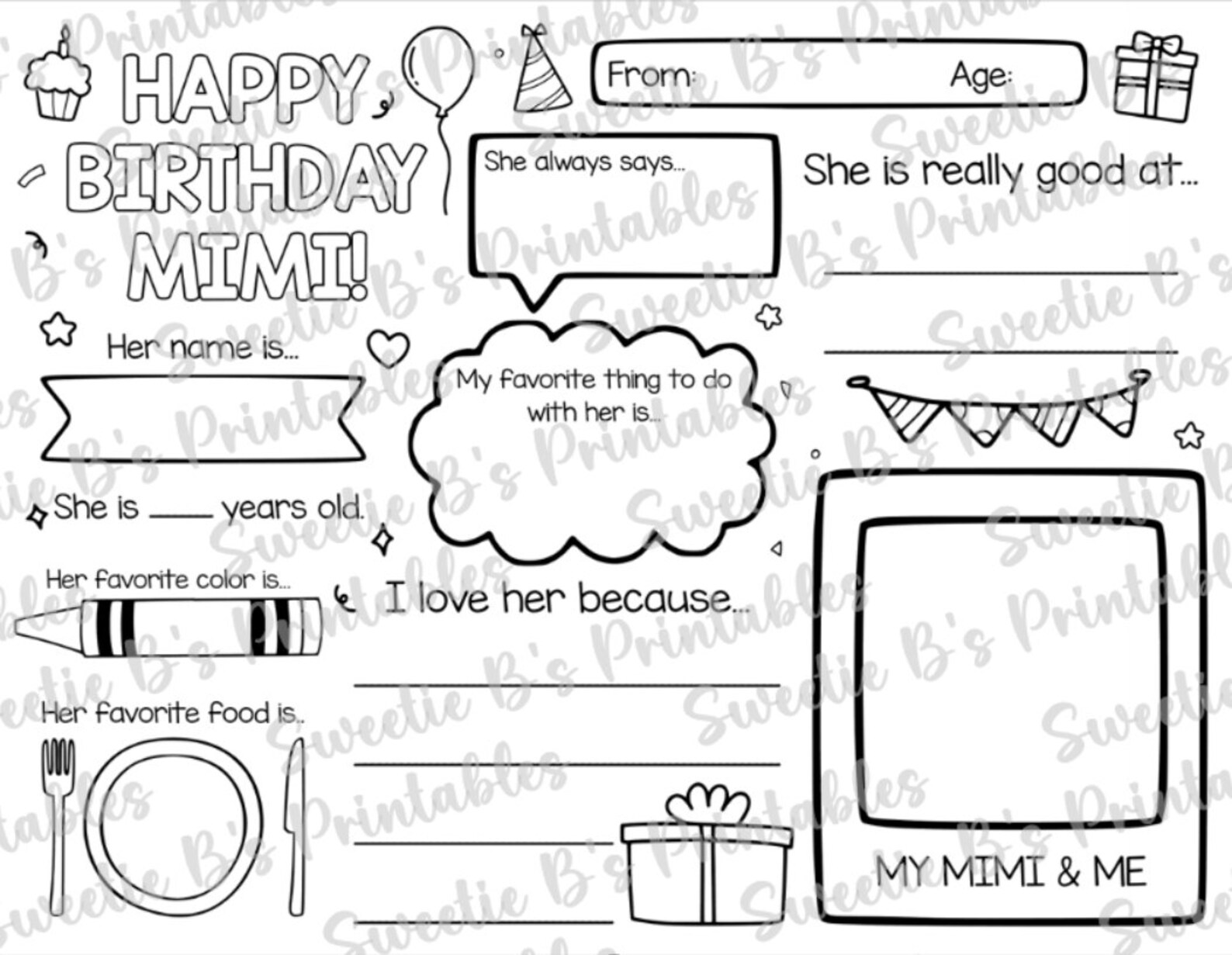 INSTANT DOWNLOAD - Happy Birthday Mimi Coloring Page - Happy Birthday ...