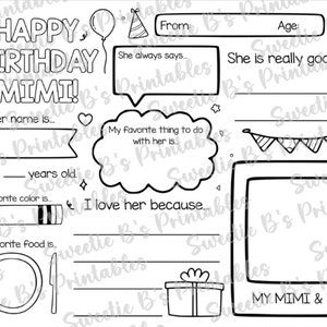 INSTANT DOWNLOAD - Happy Birthday Mimi Coloring Page - Happy Birthday ...