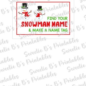 INSTANT DOWNLOAD What's Your Snowman Name Printable - Holiday Party ...