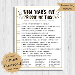 INSTANT DOWNLOAD New Year Riddle Game Printable - Holiday Game ...