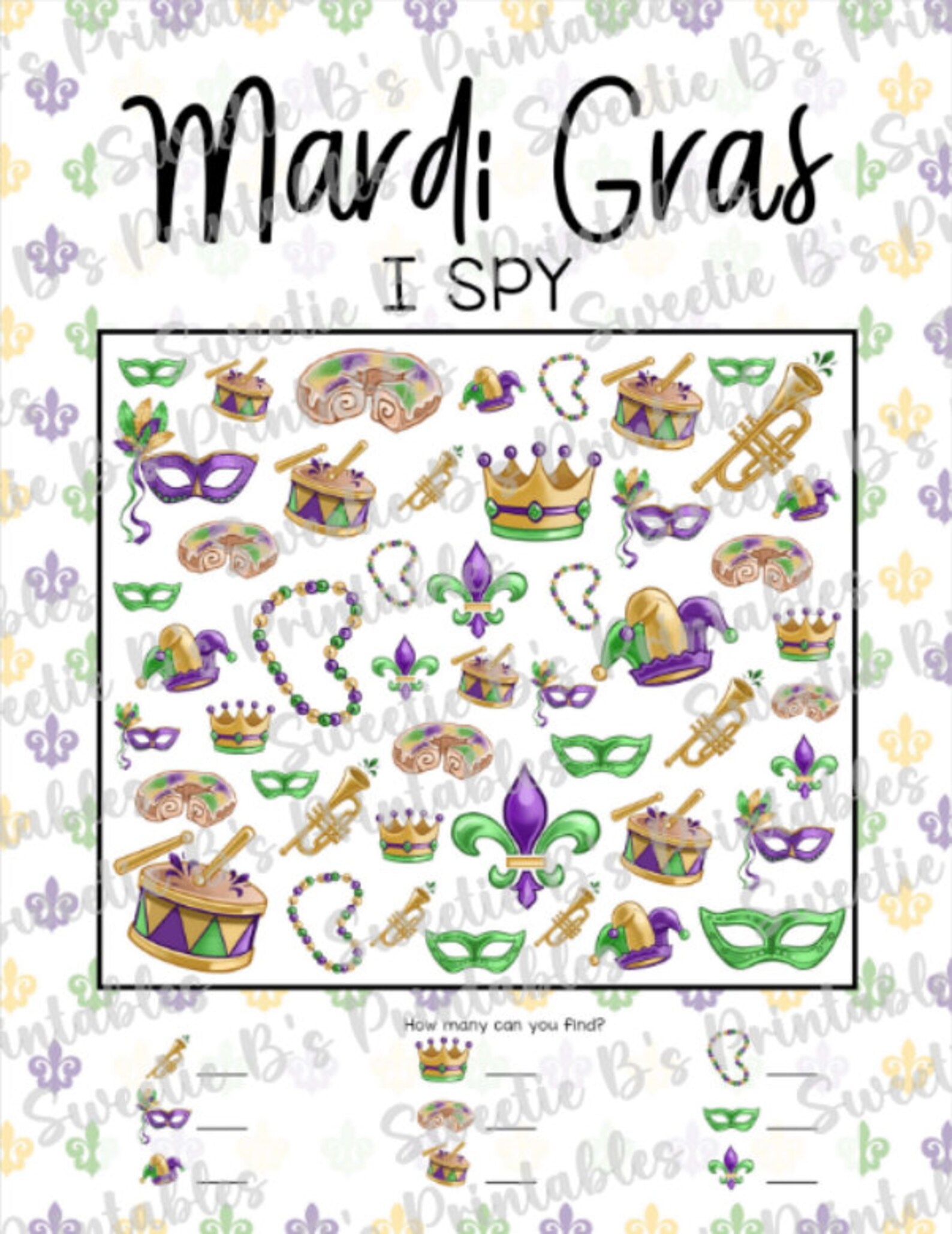 INSTANT DOWNLOAD Mardi Gras I Spy Printable - Mardi Gras Game Printable ...
