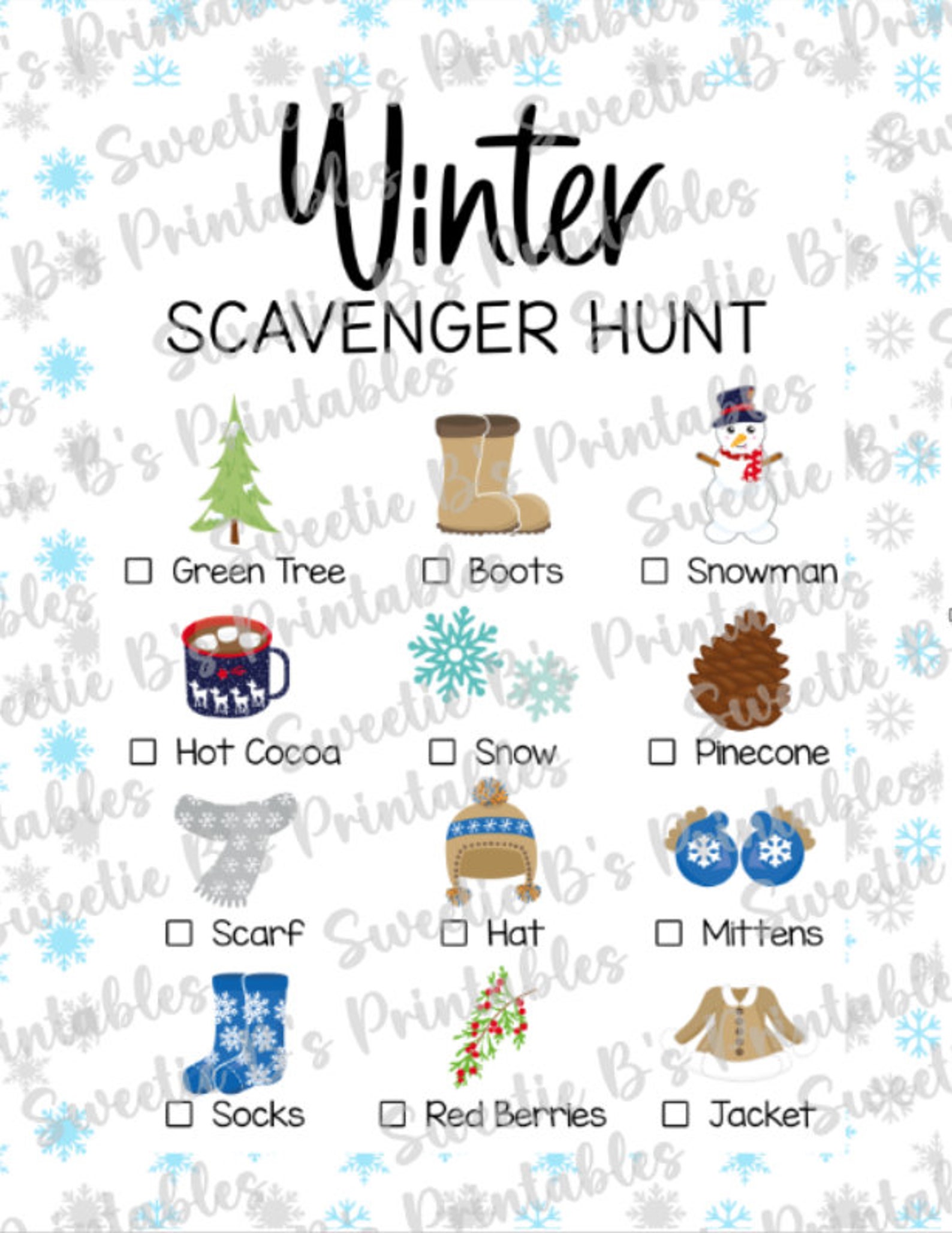 INSTANT DOWNLOAD Winter Scavenger Hunt Printable Winter Game Printable ...