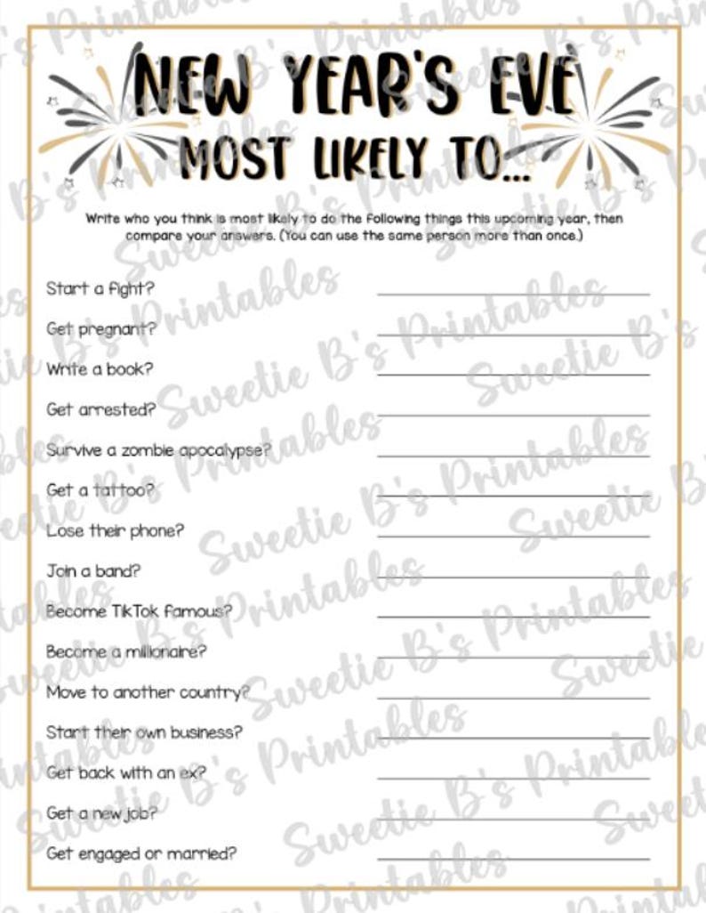 INSTANT DOWNLOAD New Year Most Likely to Printable - Holiday Game ...