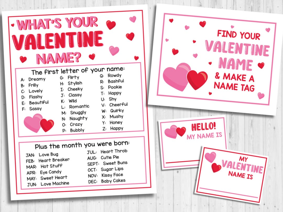 INSTANT DOWNLOAD What's Your Valentine Name Printable - Valentine's Day ...