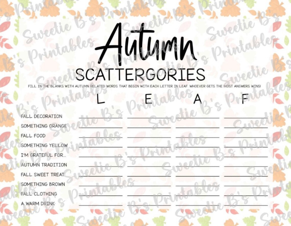 INSTANT DOWNLOAD Autumn Activity Sheet Printable Autumn Game - Etsy