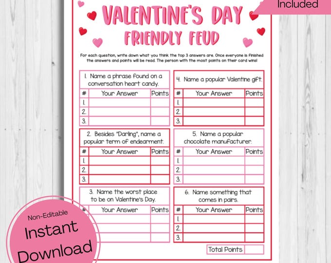 Valentine's Friendly Feud Game | Printable Valentines Game | Valentines ...