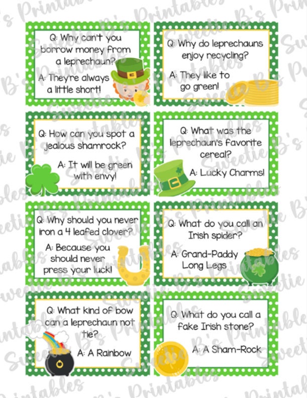 INSTANT DOWNLOAD St Patrick's Day Lunchbox Jokes Printable - St Patrick ...