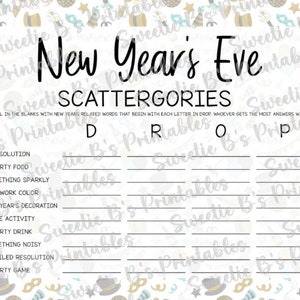 INSTANT DOWNLOAD New Year's Eve Scattergories Printable Game Bundle ...