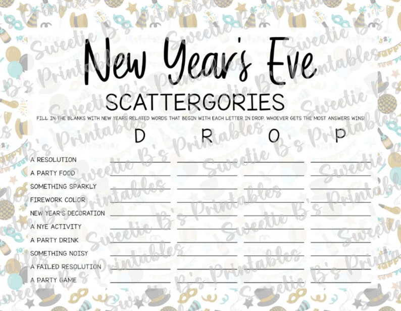 INSTANT DOWNLOAD New Year's Eve Scattergories Printable Game Bundle ...