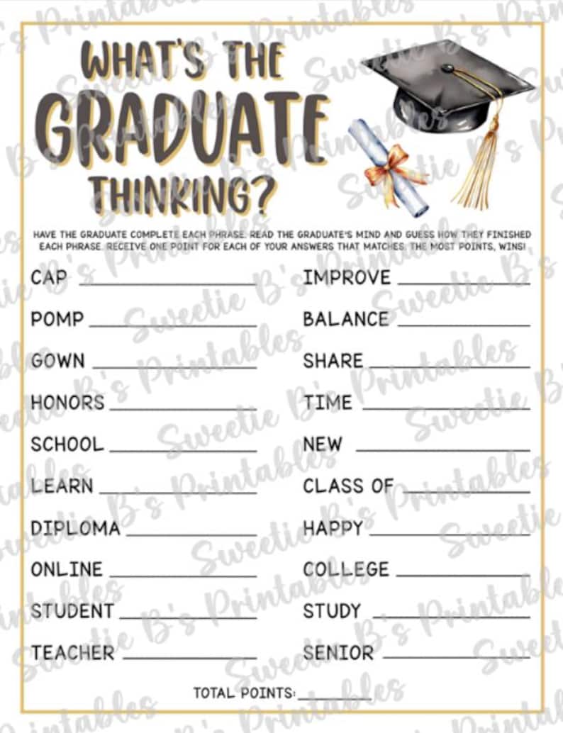 INSTANT DOWNLOAD Graduation Finish the Phrase Game Printable ...