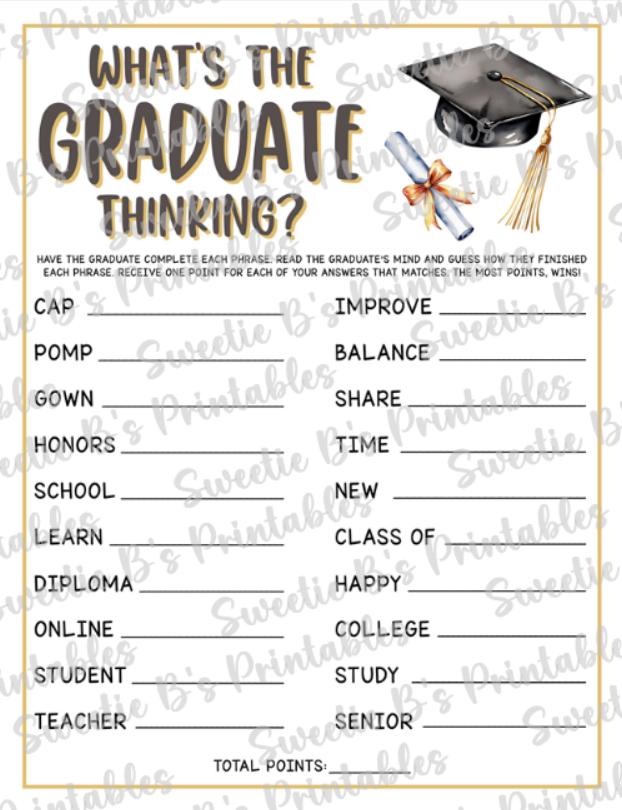 INSTANT DOWNLOAD Graduation Finish the Phrase Game Printable ...