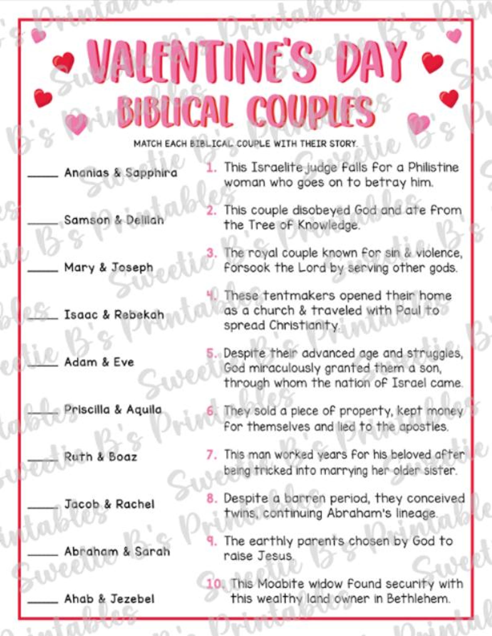 INSTANT DOWNLOAD Valentine's Day Bible Couple Trivia Game Printable ...