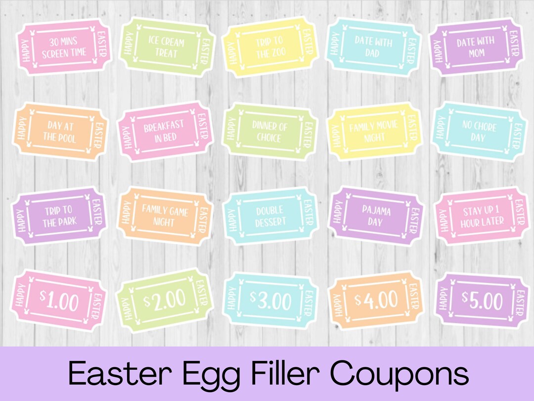 INSTANT DOWNLOAD Easter Egg Token Printable Easter Egg Filler Coupon ...