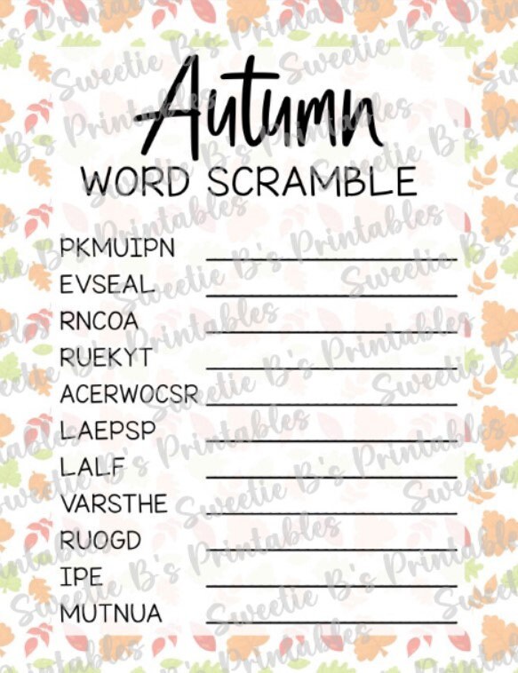 INSTANT DOWNLOAD Autumn Word Scramble Game Printable - Autumn Game ...