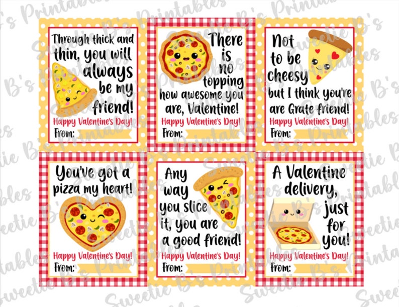 INSTANT DOWNLOAD Pizza Valentine Card Printable Kids Printable ...