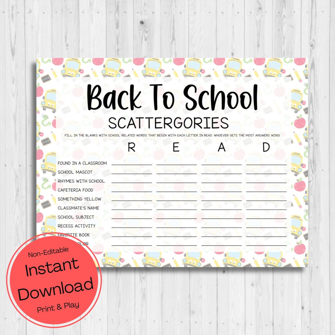 INSTANT DOWNLOAD Back to School Scattergories Printable Game - Back to ...