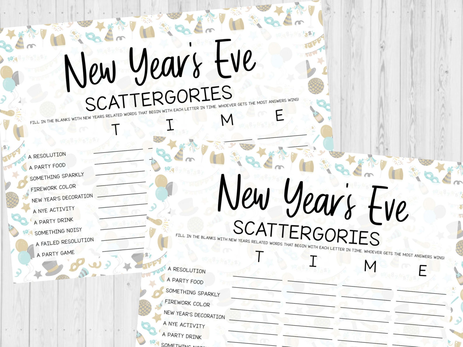 INSTANT DOWNLOAD New Year's Eve Scattergories Printable Game Bundle ...