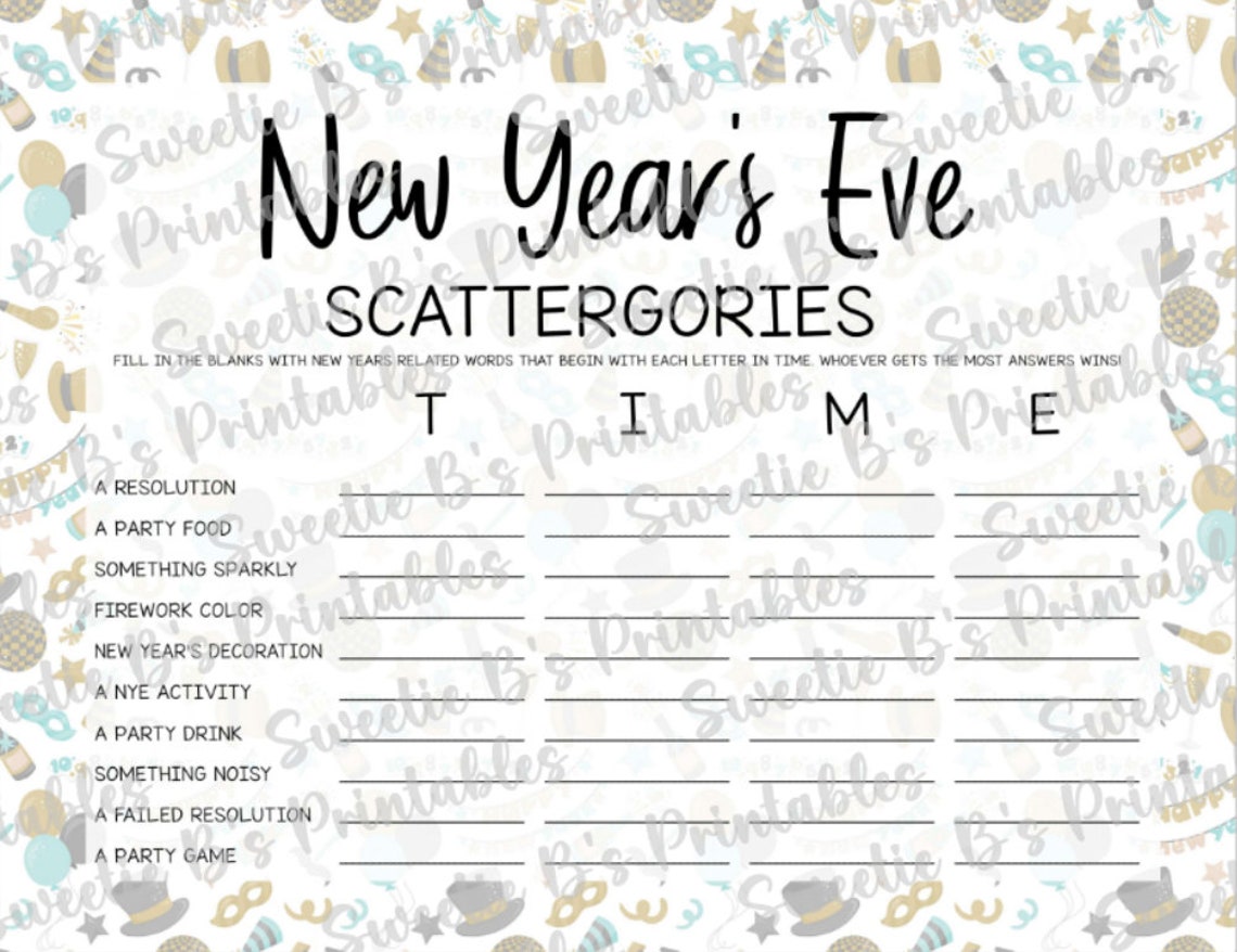 INSTANT DOWNLOAD New Year's Eve Scattergories Printable Game Bundle ...